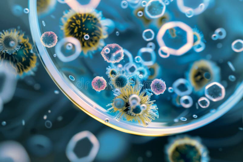 Various Types of Bacteria in a Petri Dish Under a Microscope Stock ...