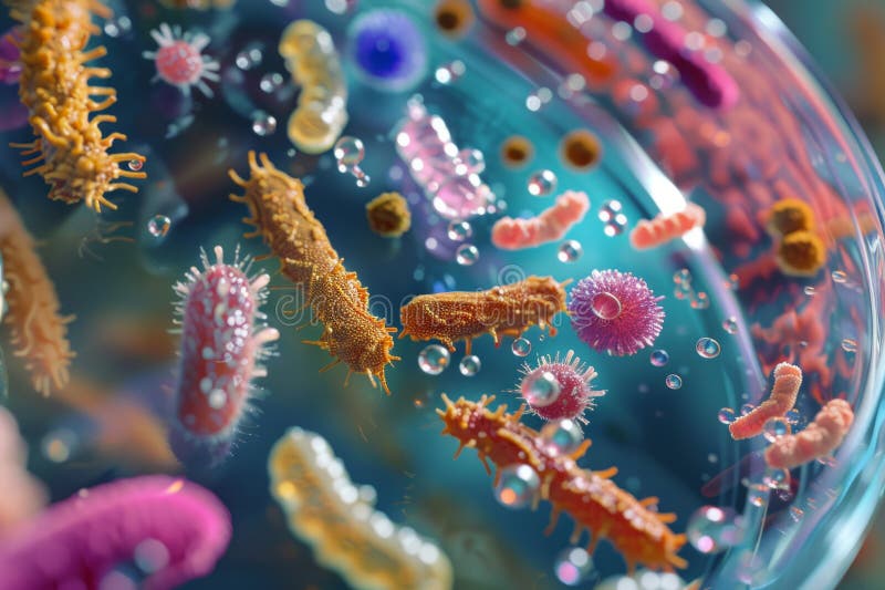 Various Types of Bacteria in a Petri Dish Under a Microscope Stock ...