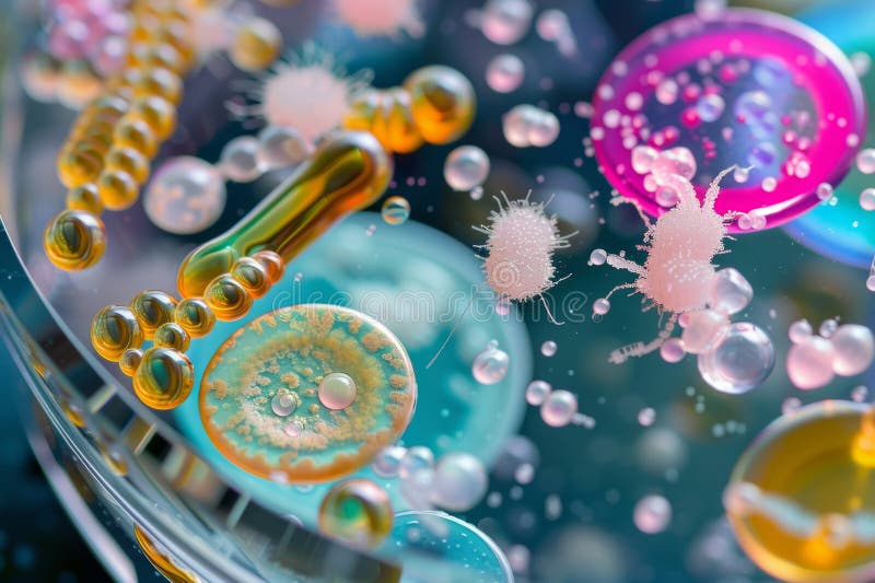 Various Types of Bacteria in a Petri Dish Under a Microscope Stock ...