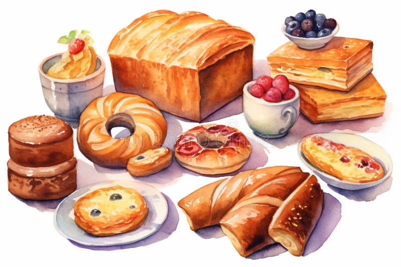 Various Types of Bakery Products. Homemade Baking Stock Illustration ...