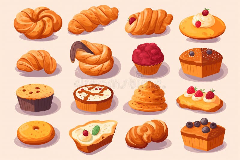 Various Types of Bakery Products. Homemade Baking Stock Illustration ...