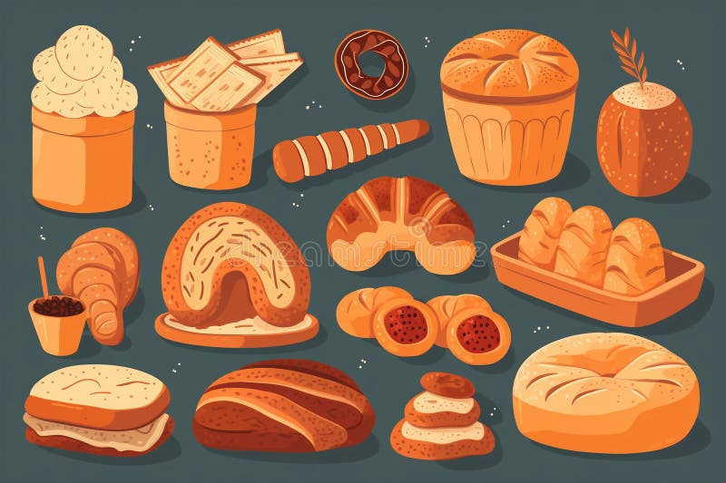 Various Types of Bakery Products. Homemade Baking Stock Illustration ...
