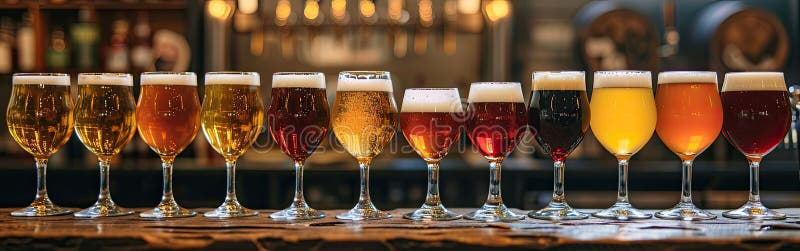 Assorted Beers in an Array of Glasses Stock Photo - Image of selection ...