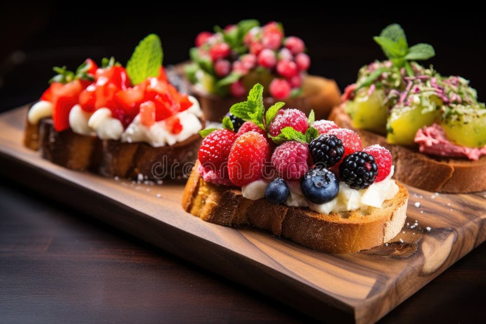 Various Types of Berries Atop a Fine-grained Bruschetta Stock Image ...