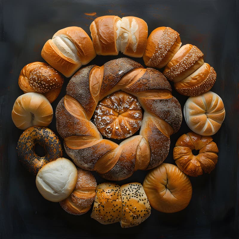 Various Types of Bread Arranged in a Circular Display Stock Image ...