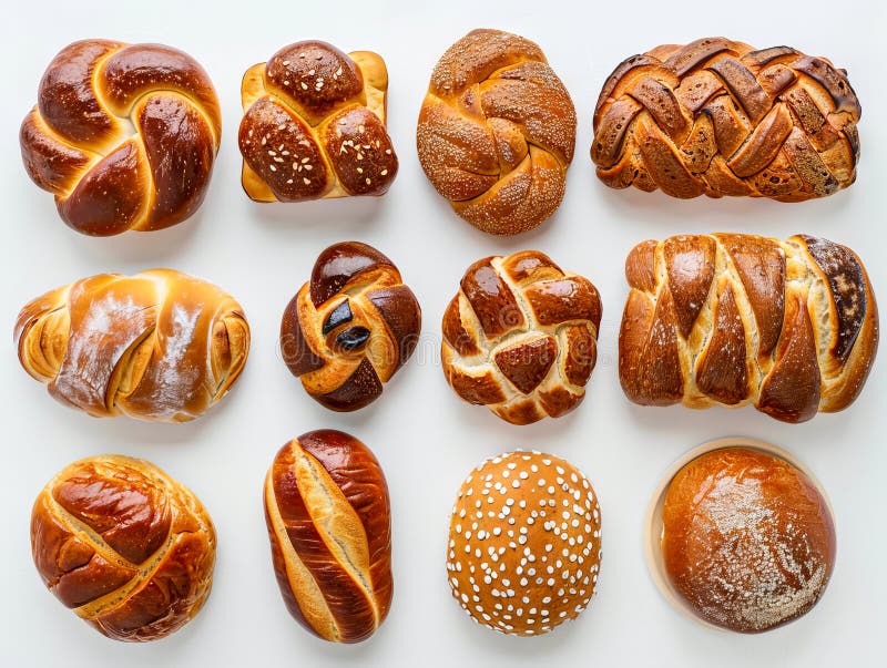 Various Types of Bread are Arranged on a White Surface Stock Photo ...