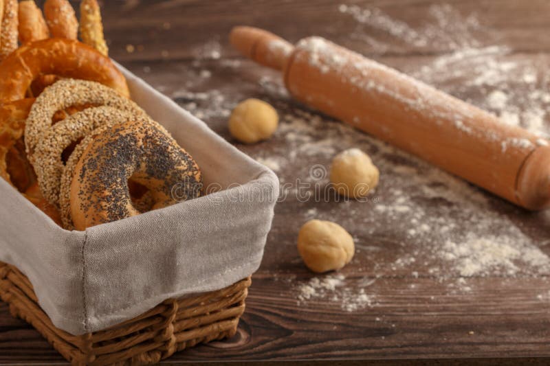 Various Types of Bread in a Basket with Small Balls of Dough and ...