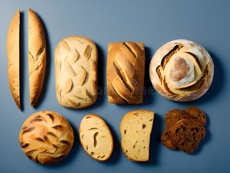 Various Types of Bread on a Blue Background, Ai Generated Stock ...