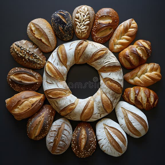 Various Types of Bread Displayed in a Circular Arrangement Stock Image ...