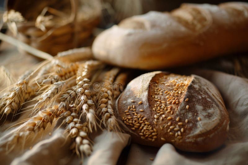 Various Breads and Wheat Varieties Displayed on the Table Stock ...
