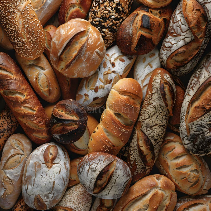 Various Types of Bread Stacked Together Made from Natural Material ...
