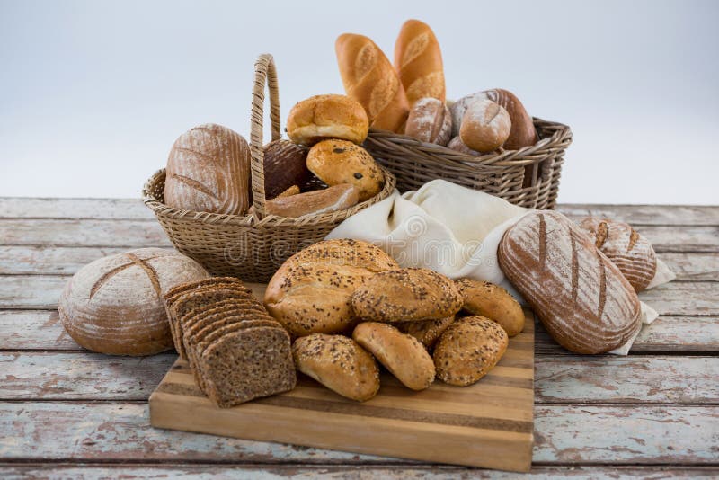 Various Types of Bread in Wicker Basket Stock Image - Image of bakery ...