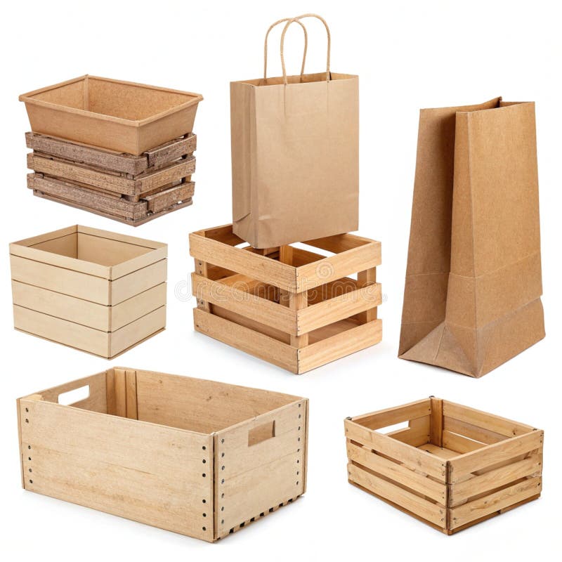 Various Types of Brown Packaging and Containers Isolated on White ...