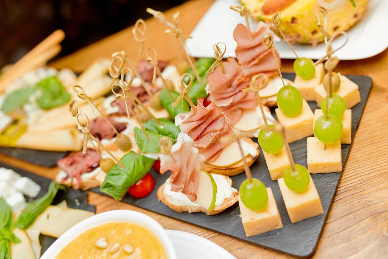 Various types of canapes stock photo. Image of colored - 144958644