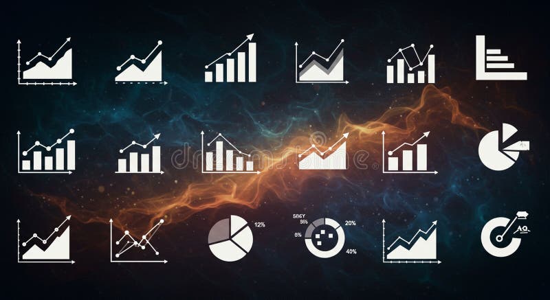 Various Types of Charts and Graphs are Depicted on a Dark, Abstract ...
