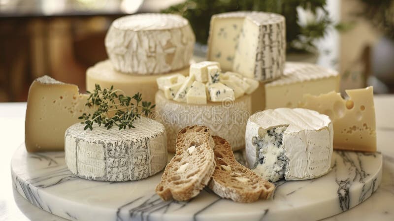 Various Types of Cheese Arranged on a Marble Plate, Showcasing a ...
