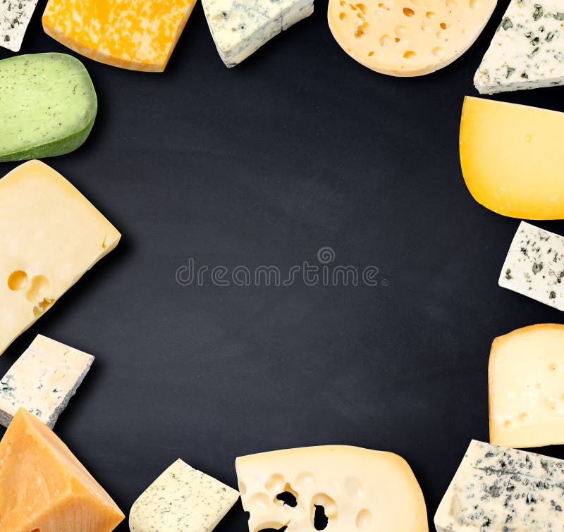 Various Types of Cheese on a Black Stock Image - Image of healthy ...