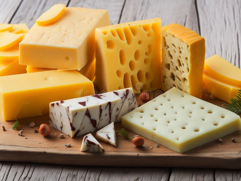 Various Types of Cheese Close-up on a Cutting Board. Horizontal Stock ...