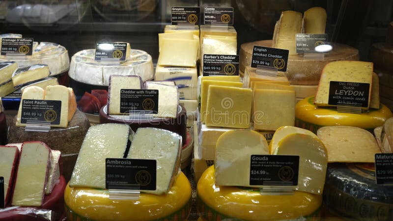 Various Types of Cheese on Display in a Shop. Editorial Stock Image ...