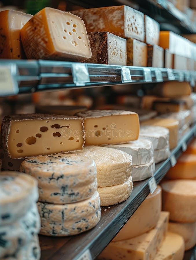 Various Types of Cheese on Display in a Store Stock Photo - Image of ...