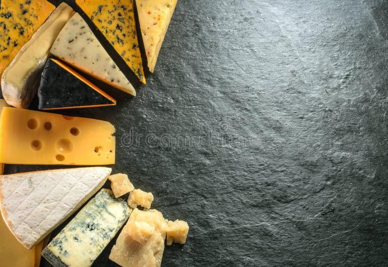 Various Types of Cheese with Empty Space Background Stock Image - Image ...
