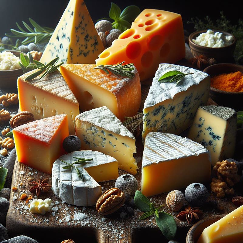 Various Types of Cheese. Generative Ai Stock Illustration ...