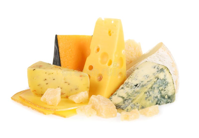Various Types of Cheese Isolated on White Stock Image - Image of chunk ...