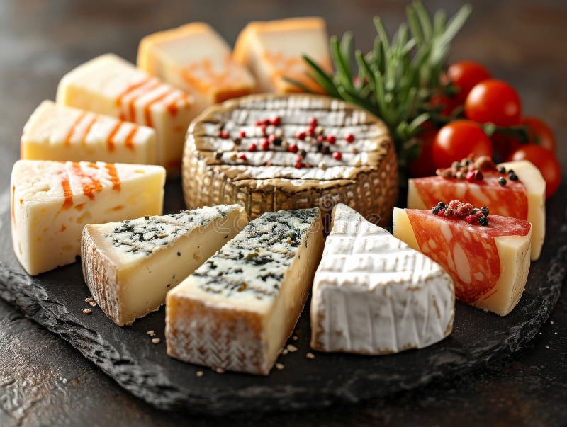 Various Types of Cheese on Platter Stock Image - Image of table, group ...