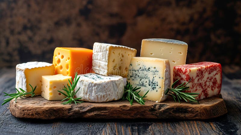 Various Types of Cheese on Rustic Wooden Table Stock Photo - Image of ...