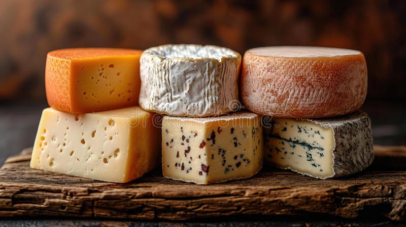 Various Types of Cheese on Rustic Wooden Table Stock Image - Image of ...