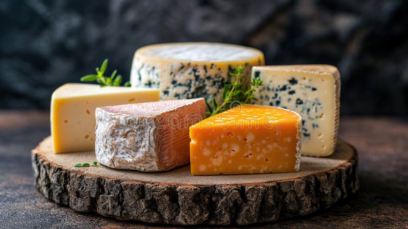 Various Types of Cheese on Rustic Wooden Table Stock Illustration ...