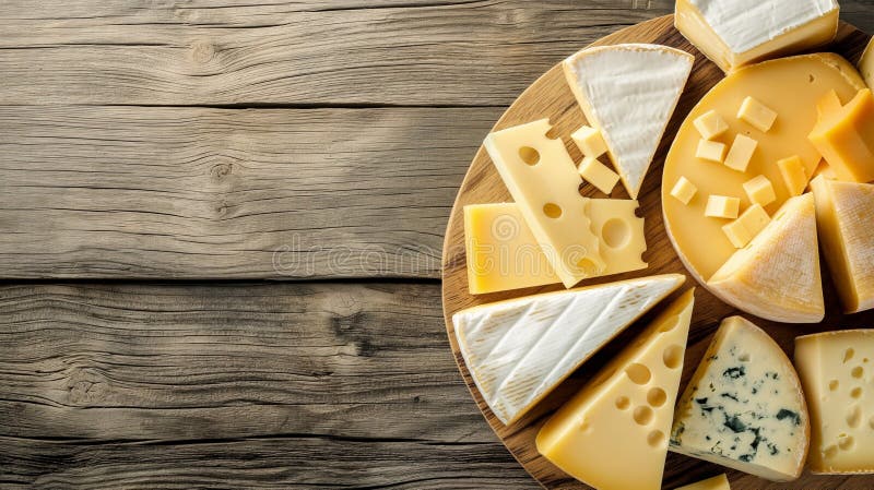Various Types of Cheese on Rustic Wooden Table Stock Image - Image of ...