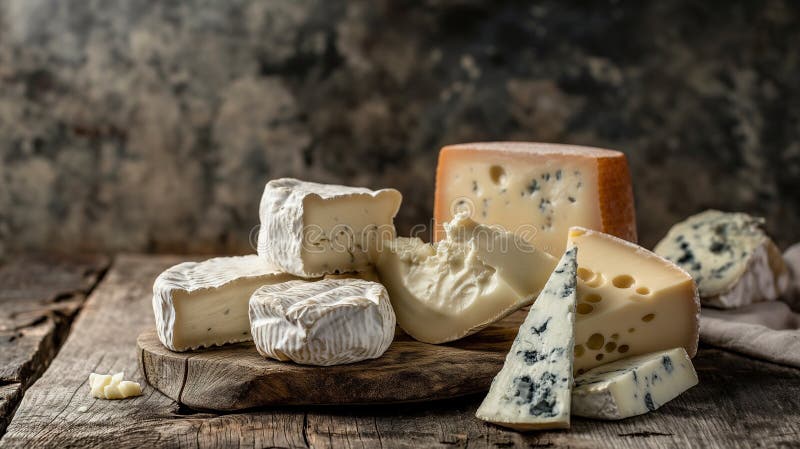 Various Types of Cheese on Rustic Wooden Table Stock Image - Image of ...