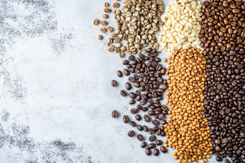 Variety Roasted Coffee Beans Spread Out White Stock Photos - Free ...