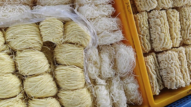 Various Types of Dried Rice Vermicelli Noodles on the Tray. Stock Video ...