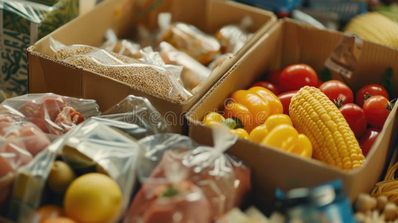 Various Types of Food Items Packed in Boxes. Suitable for Food Delivery ...