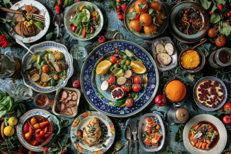 Various Types of Food Neatly Arranged on a Table Showcasing a Diverse ...