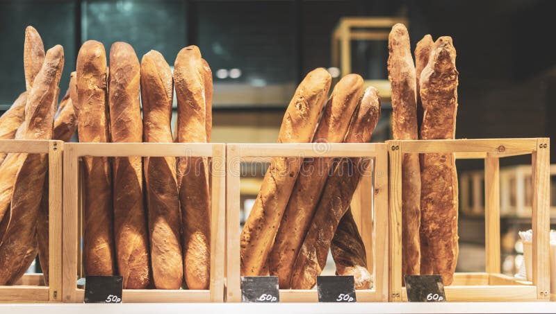 Various Types of Fresh Bread on the Counter in Baker Store F Stock ...