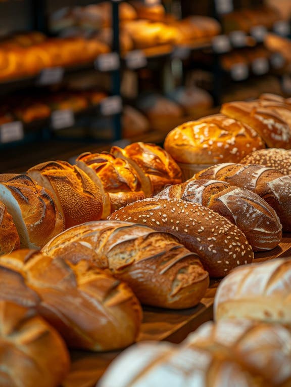 Various Types of Fresh Bread on Display at a Bakery Stock Image - Image ...