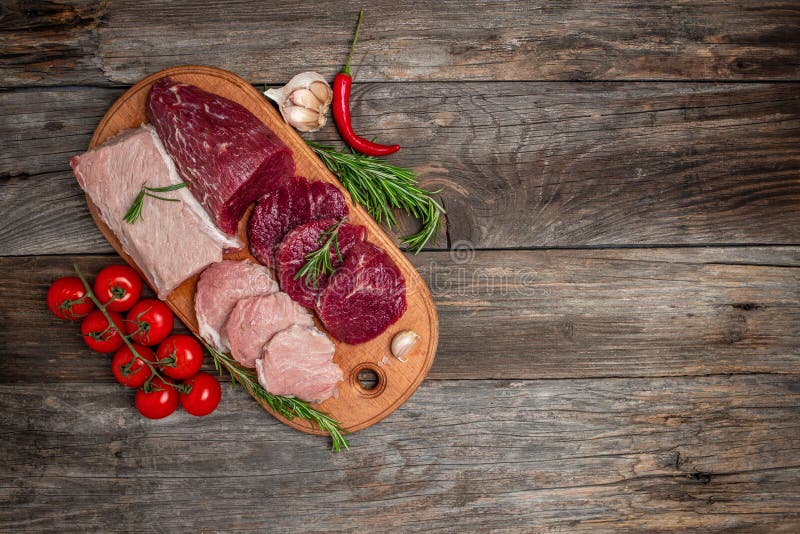 Various Types of Fresh Meat Pork and Beef. Different Types of Raw Pork ...