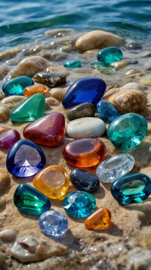 Gem stones on the beach stock illustration. Illustration of beach ...
