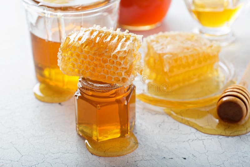 Various Types of Honey and Honeycomb Stock Image - Image of product ...