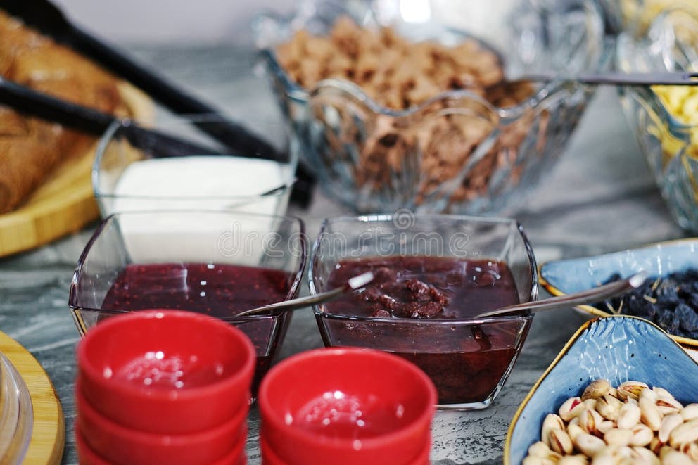 Various Types of Jam in Glass Jars. Stock Photo - Image of dessert ...