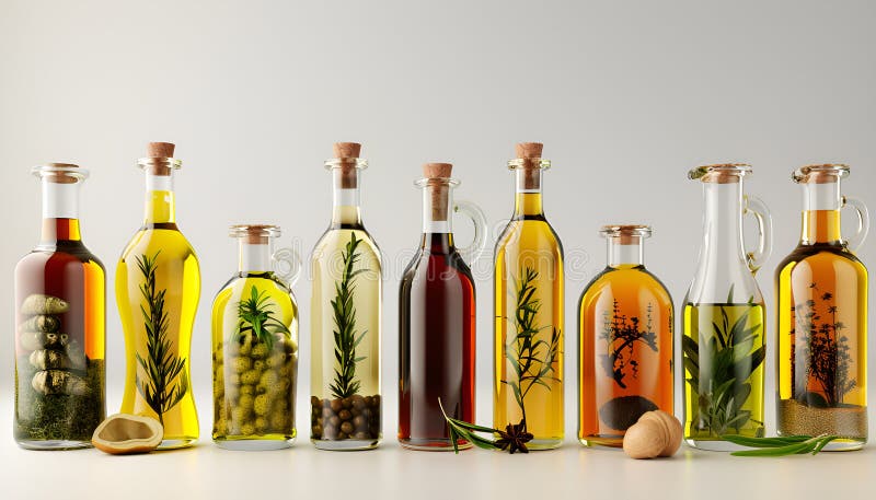 Various Types of Oil in Bottles on White Background Stock Illustration ...