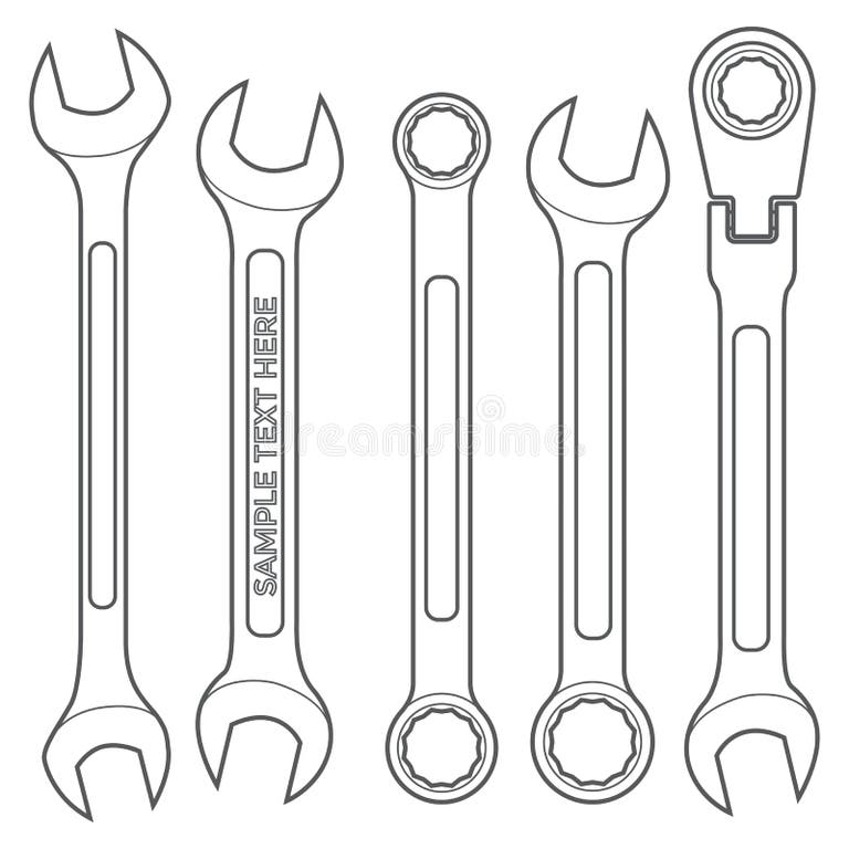 Various Types Outline Wrench Set Stock Vector - Illustration of tool ...