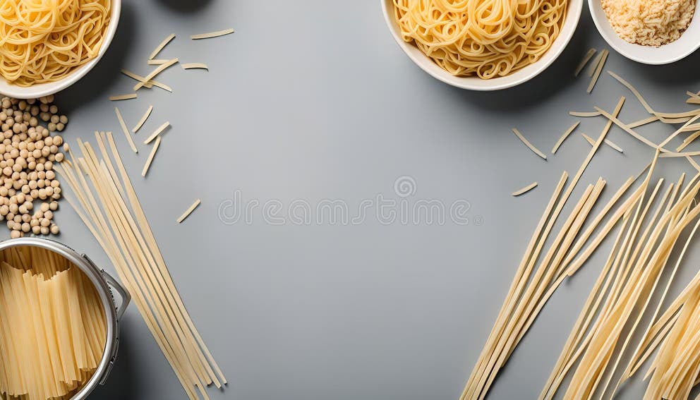 Various Types of Pasta on a Gray Background Stock Illustration ...