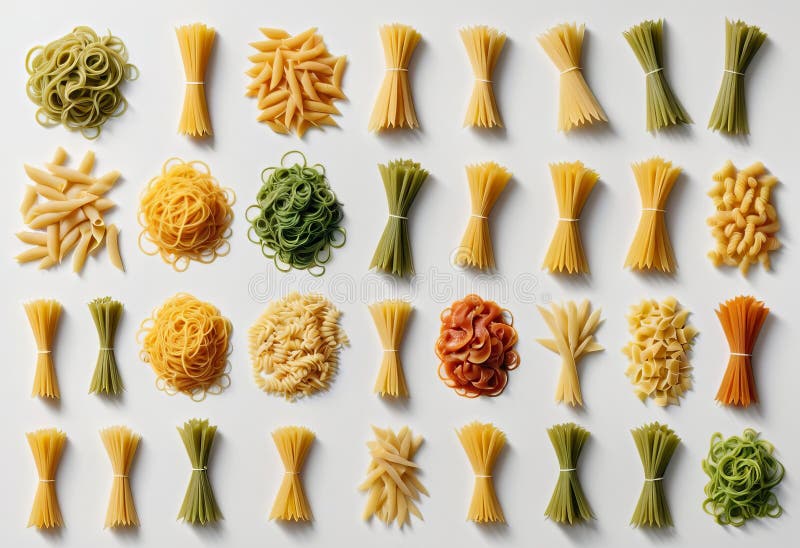 Various Types of Pasta Including Spaghetti, Macaroni Stock Illustration ...