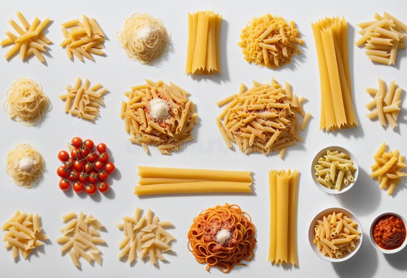 Various Types of Pasta Including Spaghetti, Macaroni Stock Illustration ...