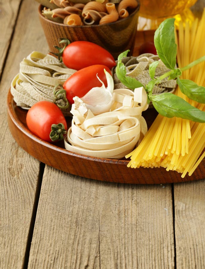 Various Types of Pasta (spaghetti, Fettuccini, Penne) Stock Image ...
