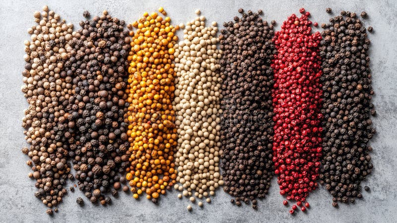 Various Types of Peppercorns Arranged in Different Colors and Sizes on ...